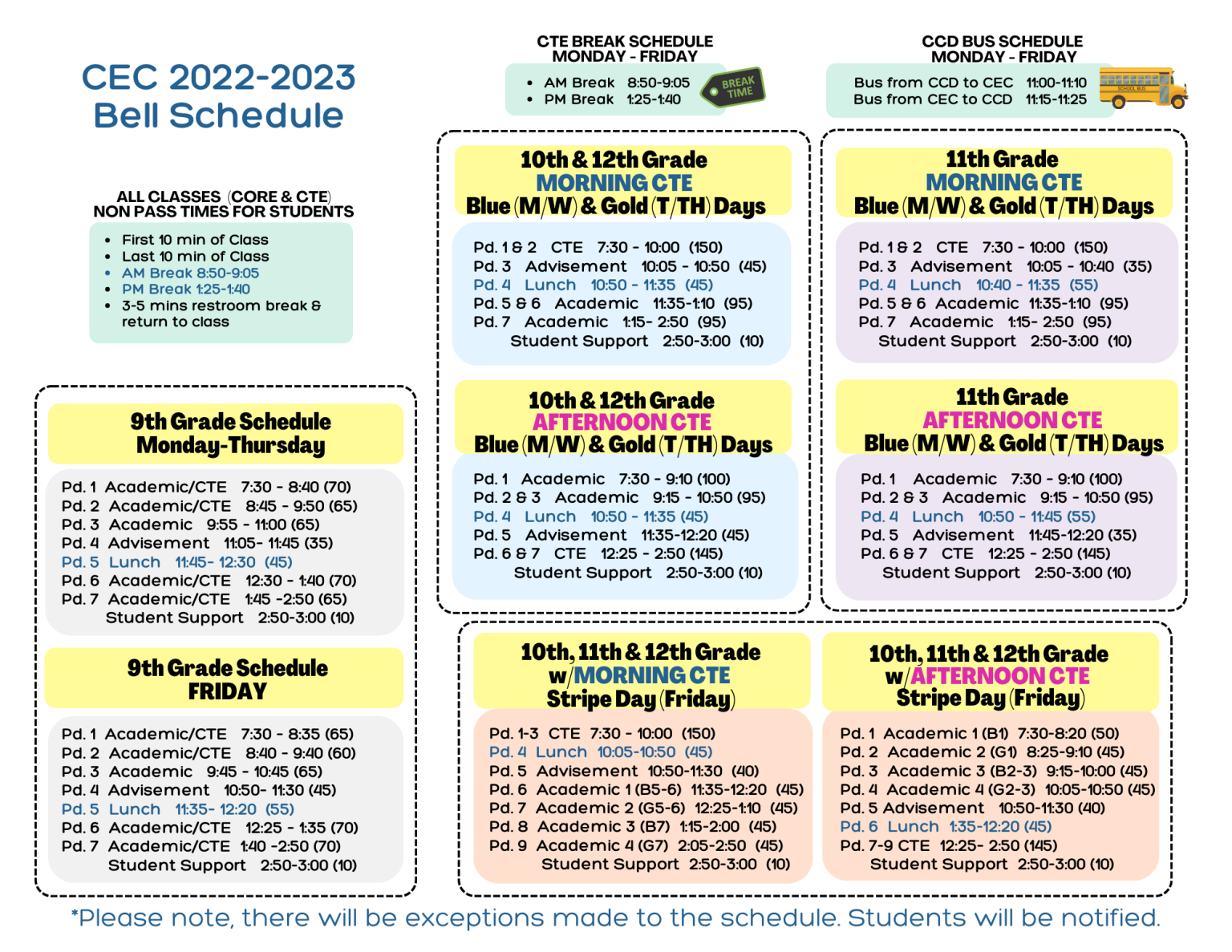 CEC Early College School Bell Schedules 2022 2023